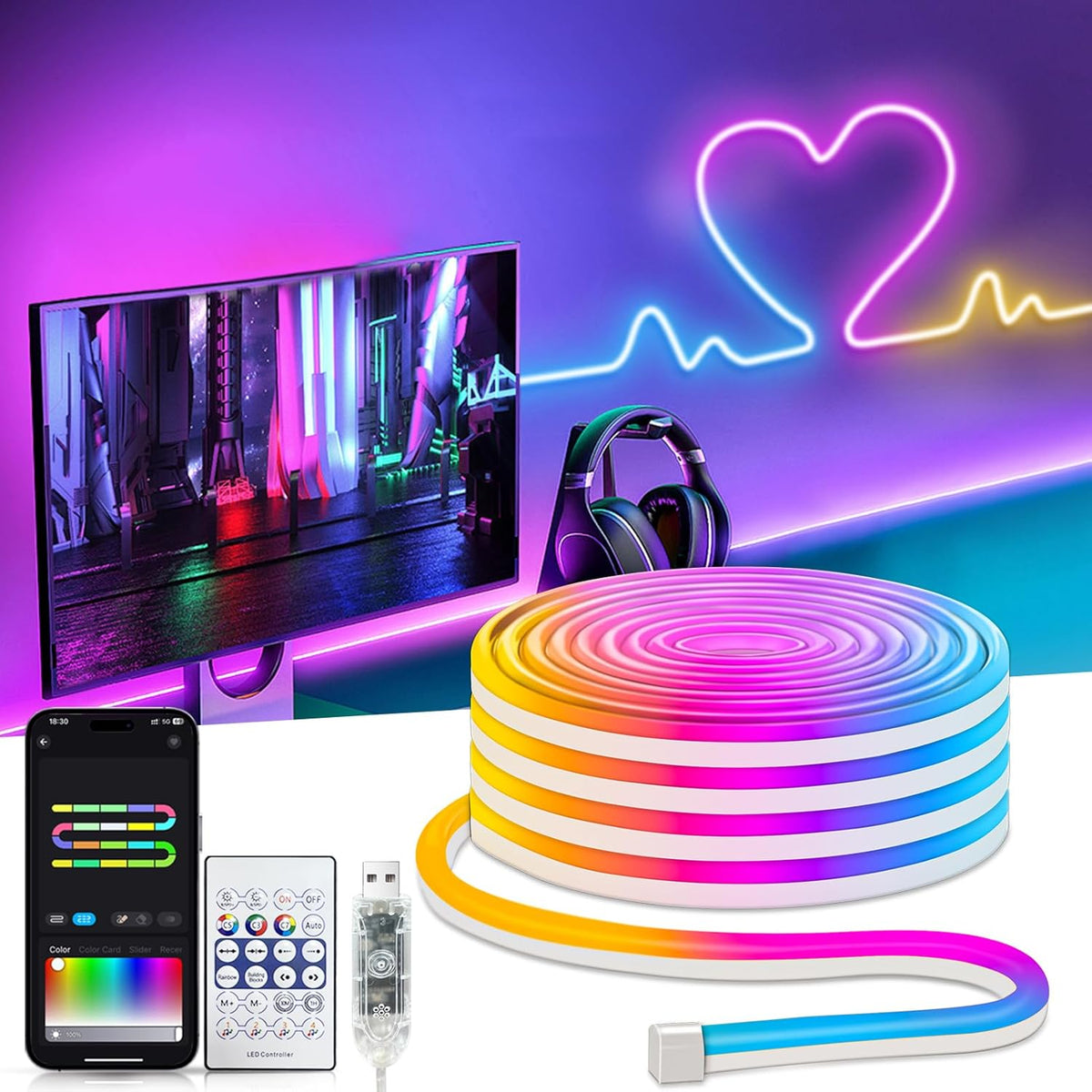 echosari 16.4ft Smart Neon Rope Lights USB